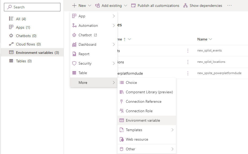 Environment variables with SharePoint data source and Support tip.