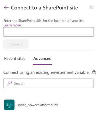 Environment variables with SharePoint data source and Support tip.