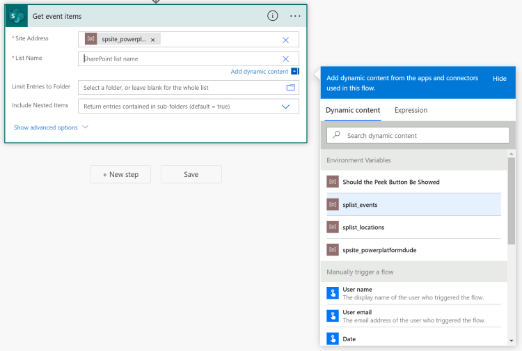Environment variables with SharePoint data source and Support tip.