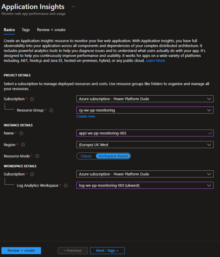 Monitor your Power Platform application with Azure Application Insights.